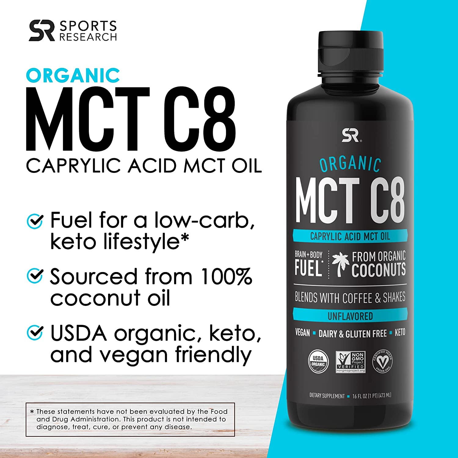 Sports Research Keto MCT Oil from Organic Coconuts - Fatty Acid Fuel for Body + Brain - Single ...