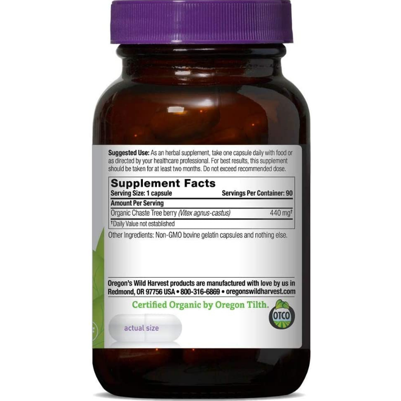 Oregon's Wild Harvest Non-GMO Chaste Tree Capsules,Organic Herbal ...