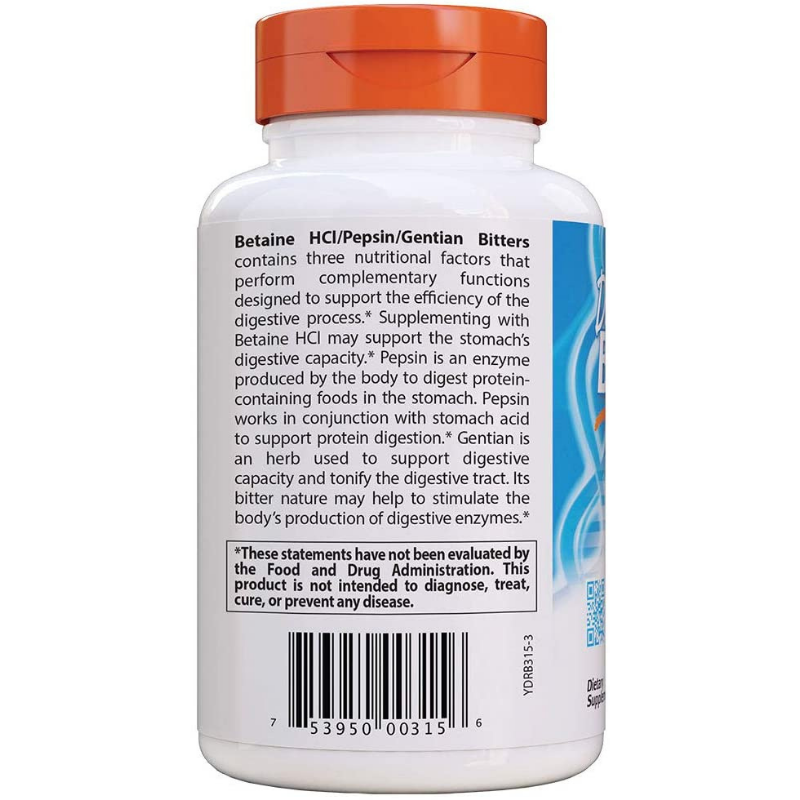 Doctor's Best Betaine HCI Pepsin & Gentian Bitters, Digestive Enzymes ...