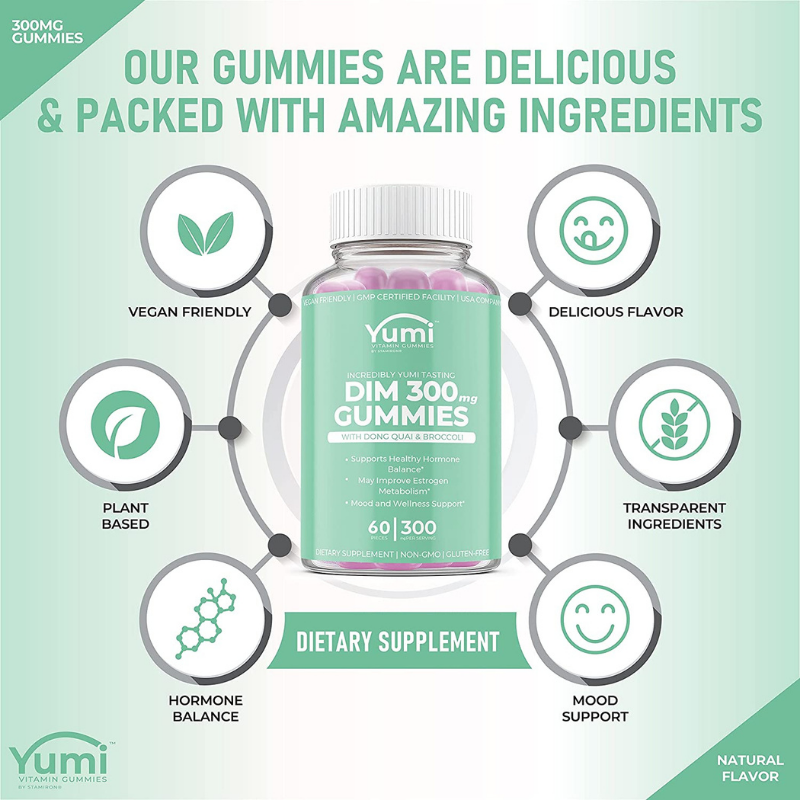 yumi DIM Gummies Supplement PMS Relief Gummy 300mg for Women Men with ...