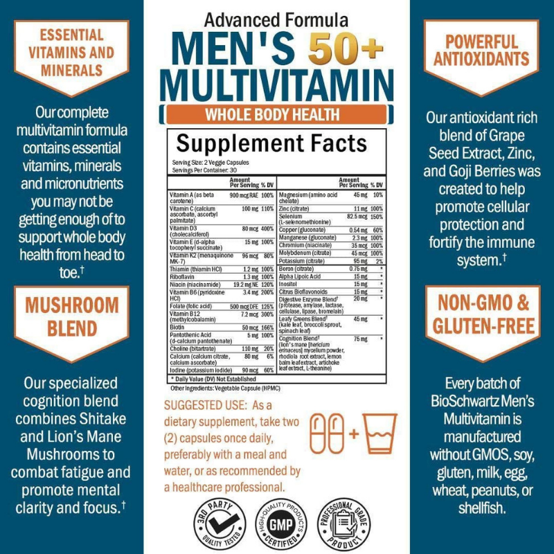 Bio schwartz Once Daily Multivitamin for Men 50 and Over - Supplement ...