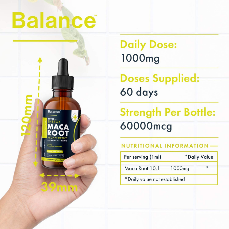 Balance Maca Root Liquid Vitamin Drops - High Strength 500mg - Natural ...
