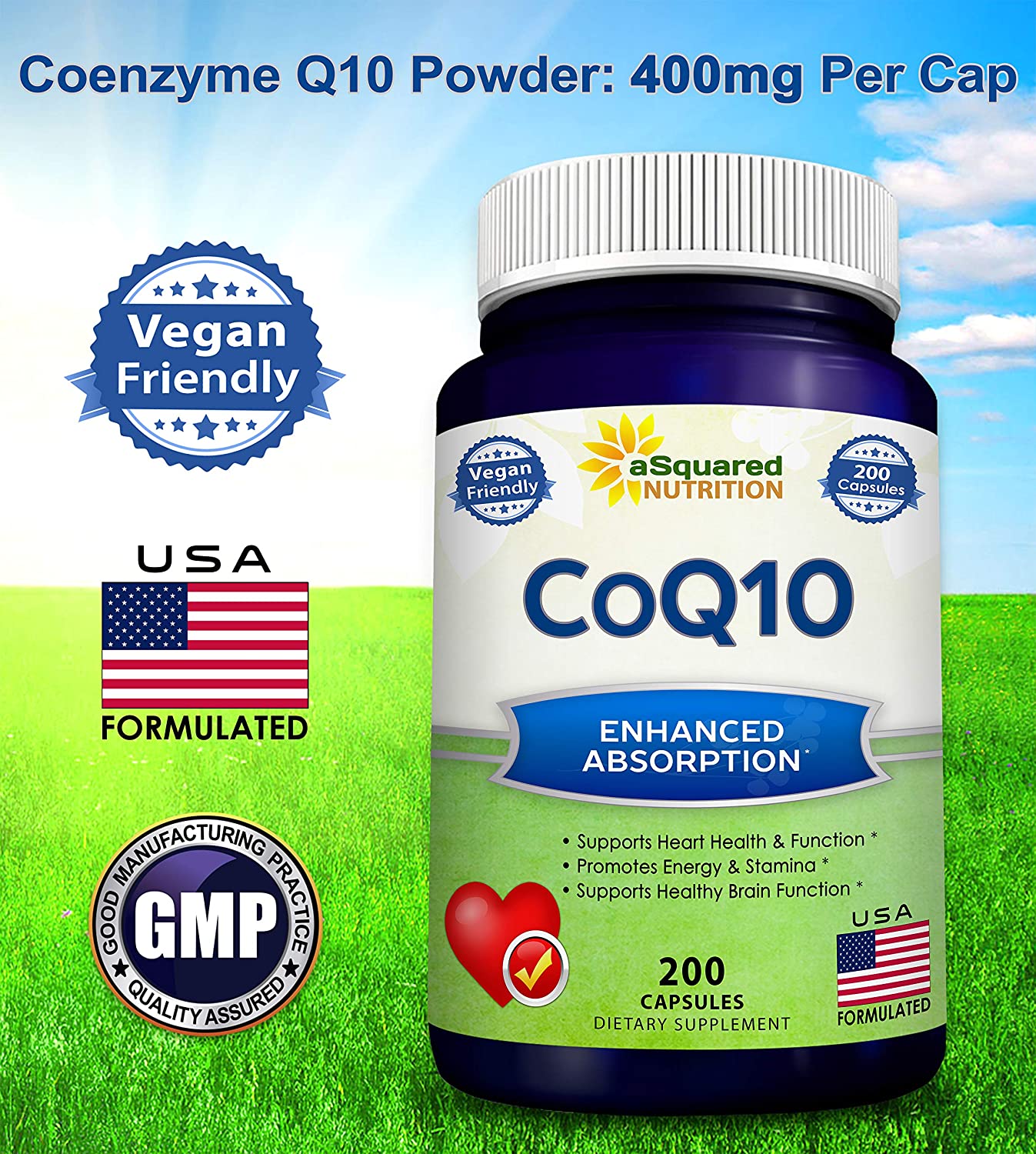 asquared nutrition CoQ10 (400mg Max Strength, 200 Capsules) for Healthy ...