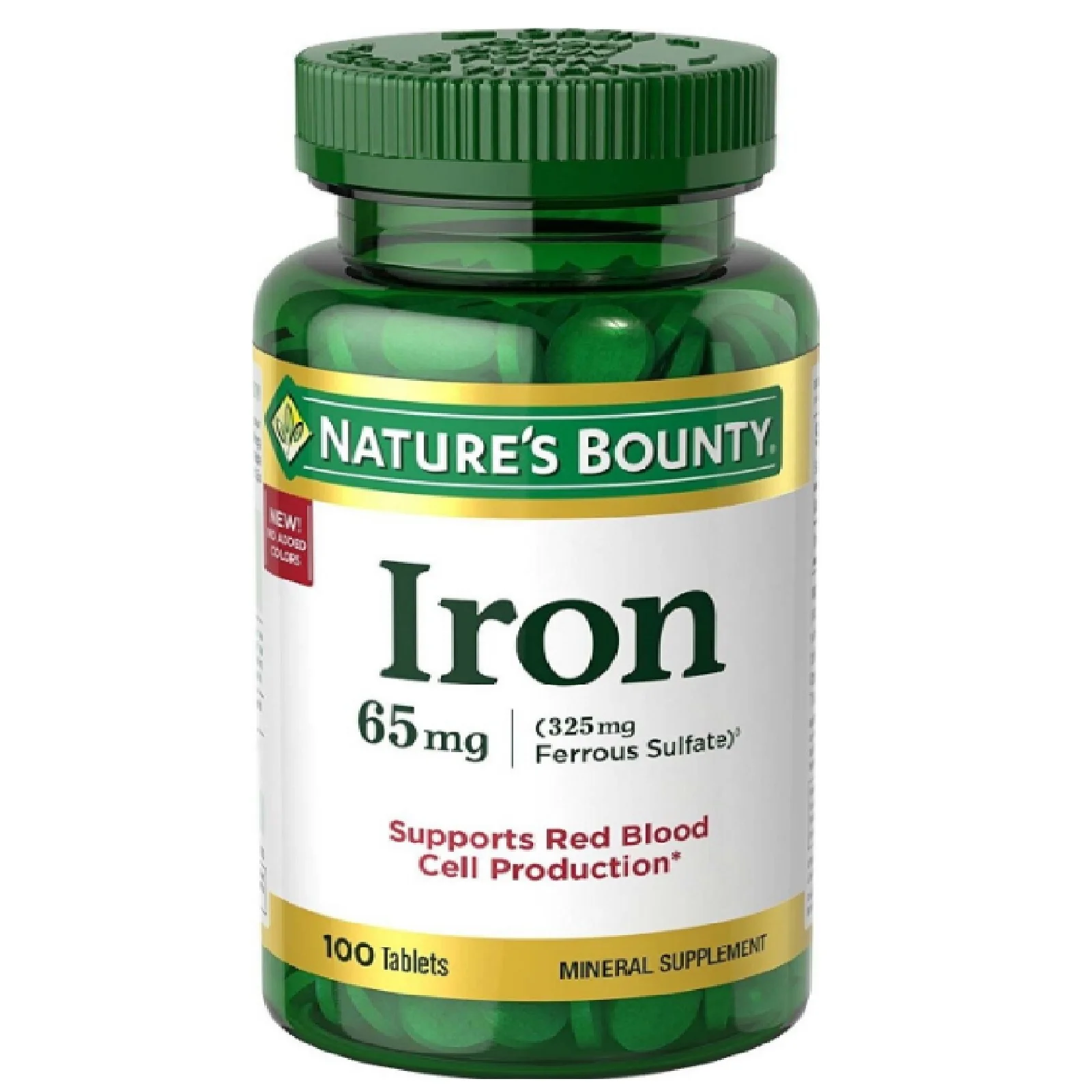 Nature's Bounty Iron 65mg, 325 mg Ferrous Sulfate100 Tablets - Evita