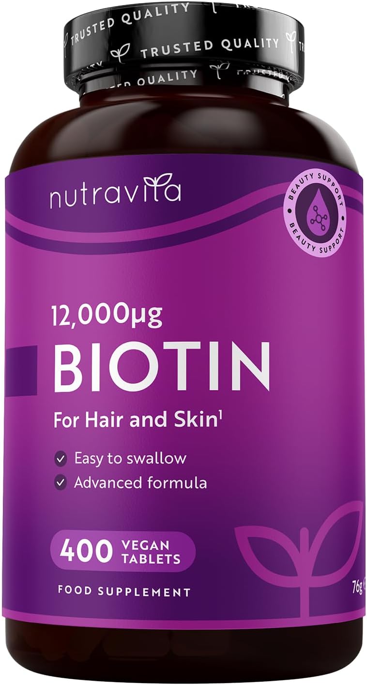 Biotin High Dose 12000 mcg, Hair Vitamins - 400 Vegan Biotin Tablets ...
